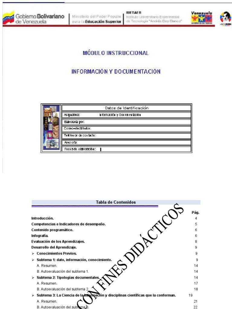 Ejemplo Módulo Instruccional | PDF | La ciencia de la biblioteca | Conocimiento