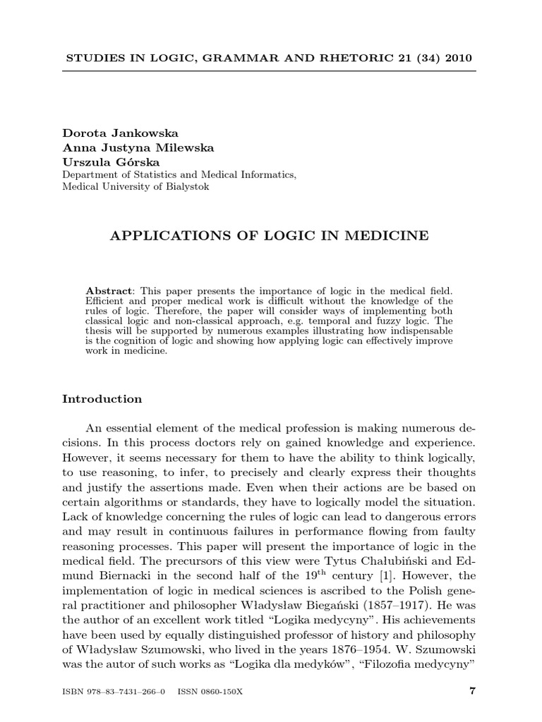 Logic Applications in Medicine | PDF | Inference | Mathematical Proof
