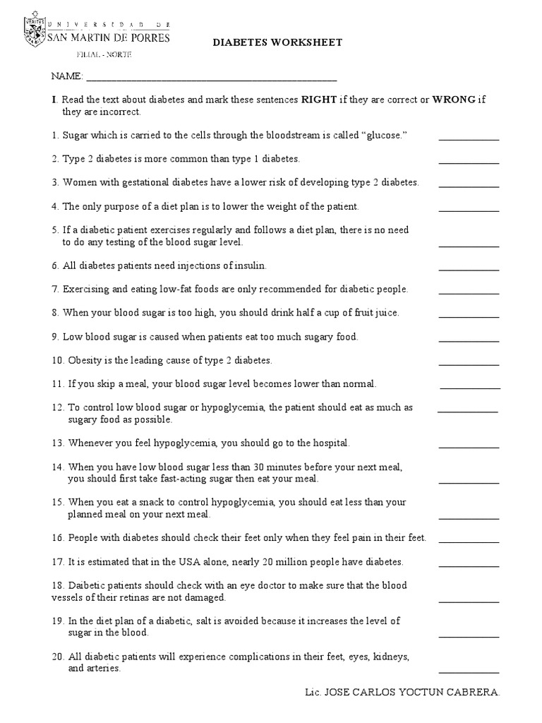 Diabetes Worksheet | PDF | Diabetes | Endocrine Pancreas