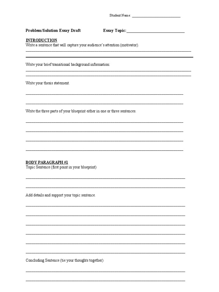 Problem/Solution Essay Draft Essay Topic | PDF