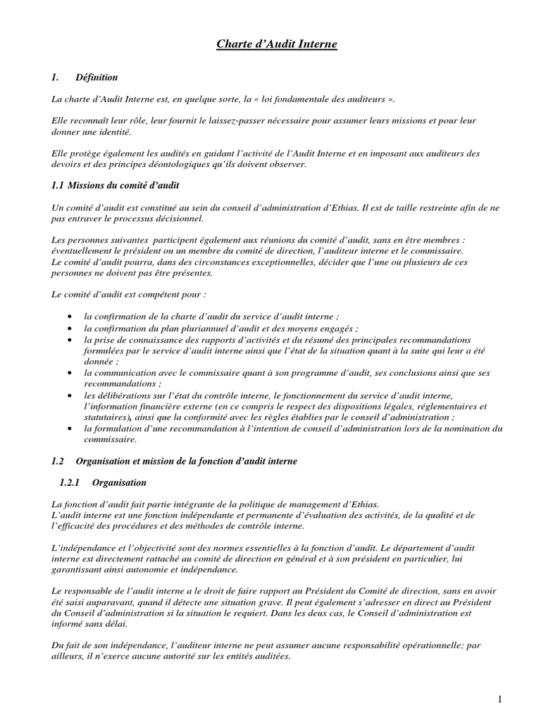 Charte d'Audit Interne d'Ethias | PDF | Audit interne | Audit
