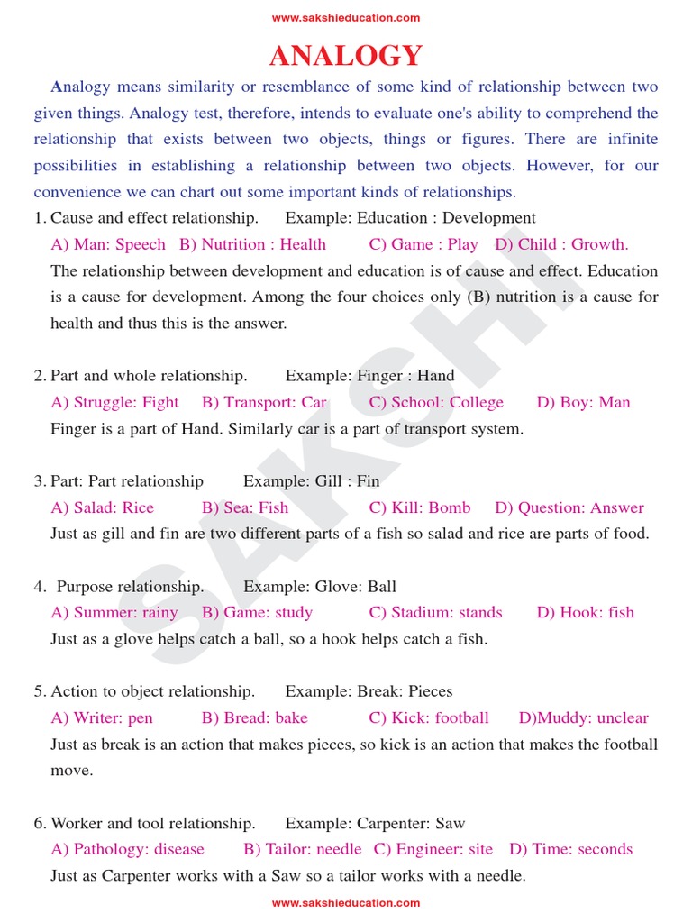 Analogy Questions Analogy Verbal Reasoning Questions And Answers