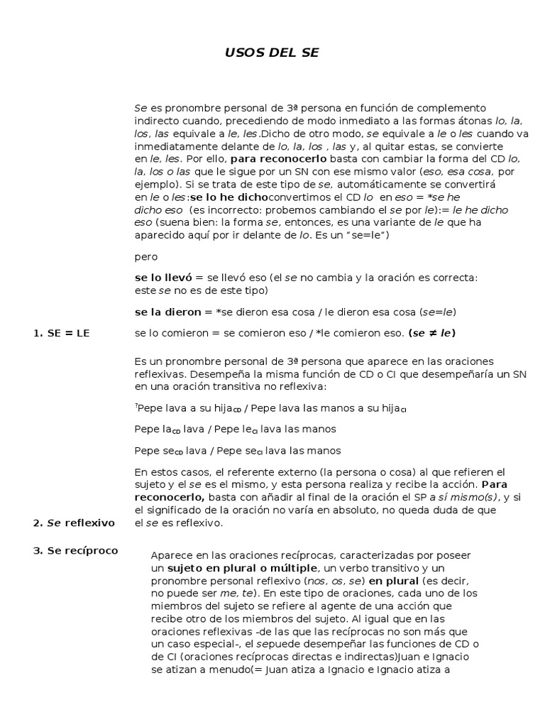 Usos Del Se | PDF | Verbo | Oración (Lingüística)