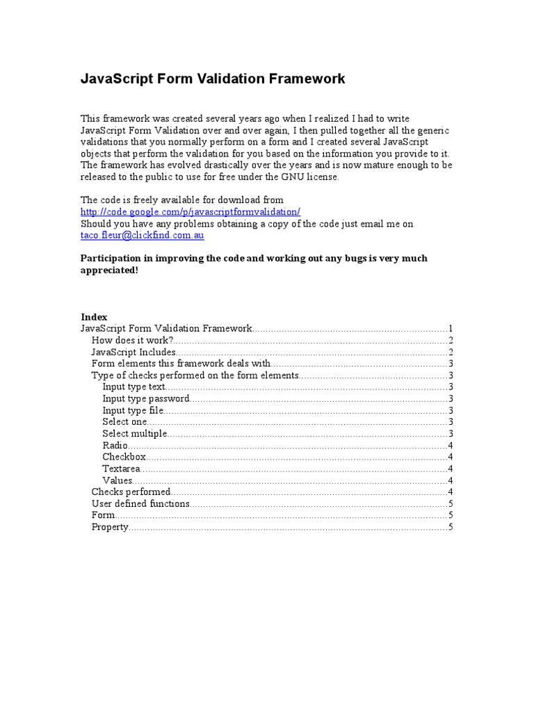 JavaScript Form Validation 0.01 | PDF | Java Script | Parameter ...