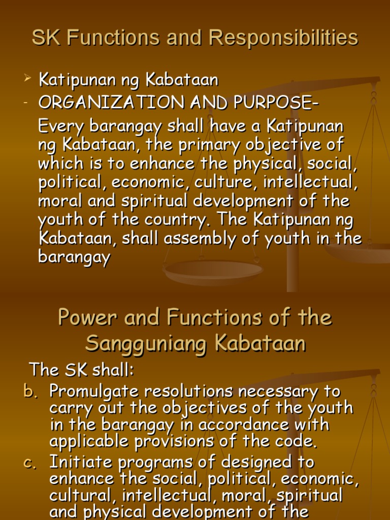SK Functions and Responsibilities 2 | PDF | Goal | Leadership