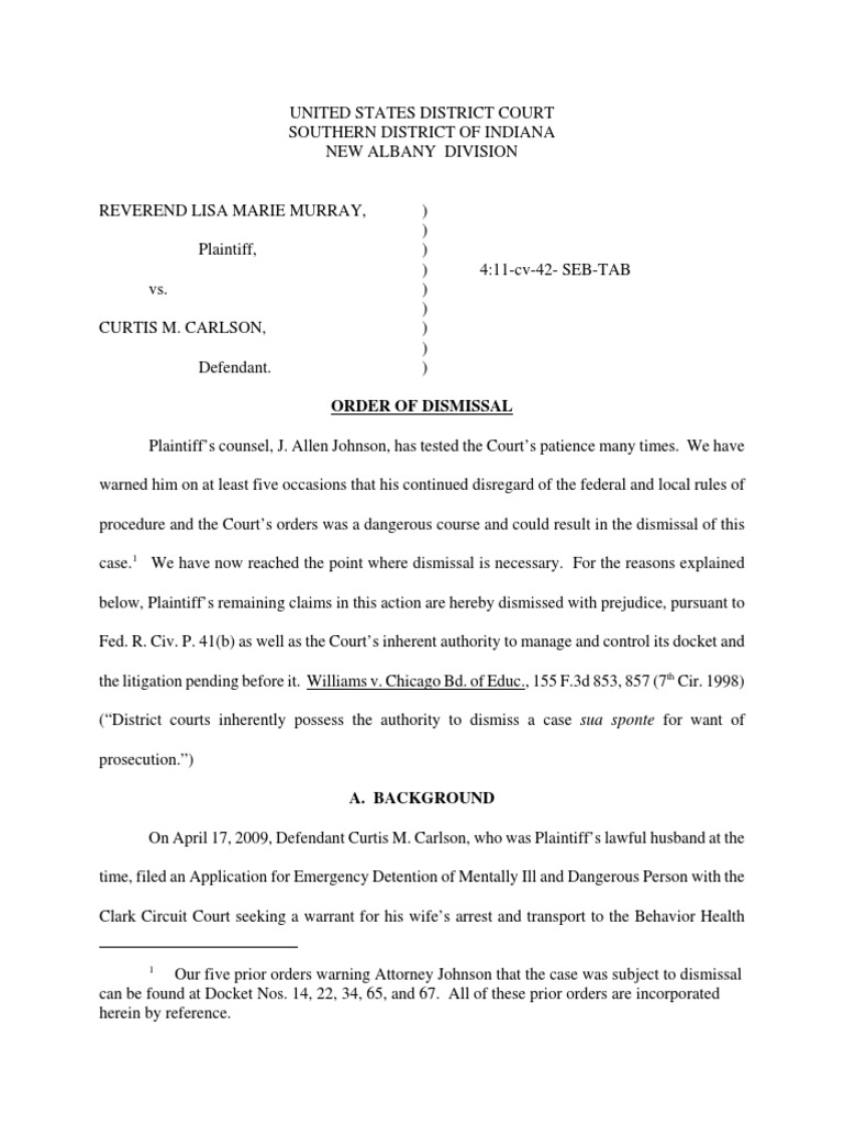 Order: Dismissal for Want of Prosecution | Complaint | Americans With ...