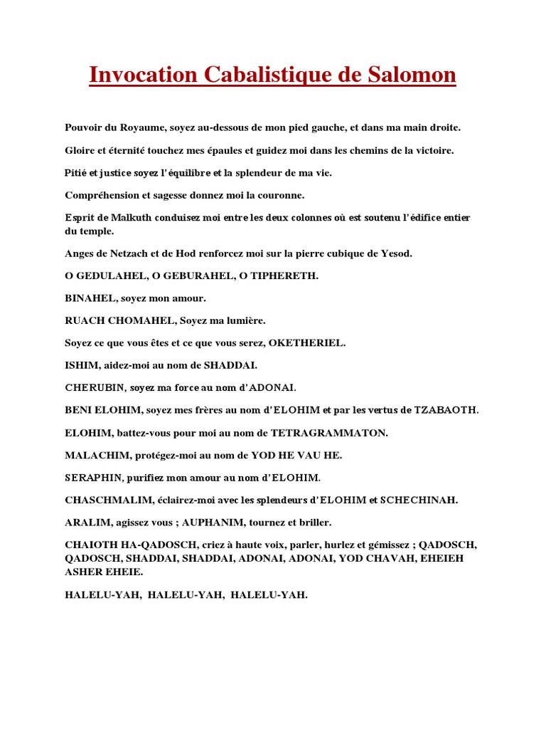 Invocation Cabalistique de Salomon | PDF