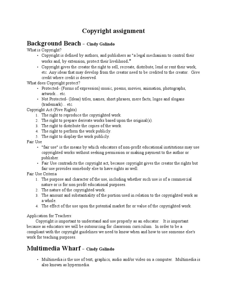 Copyright Assignment | PDF | Copyright | Fair Use