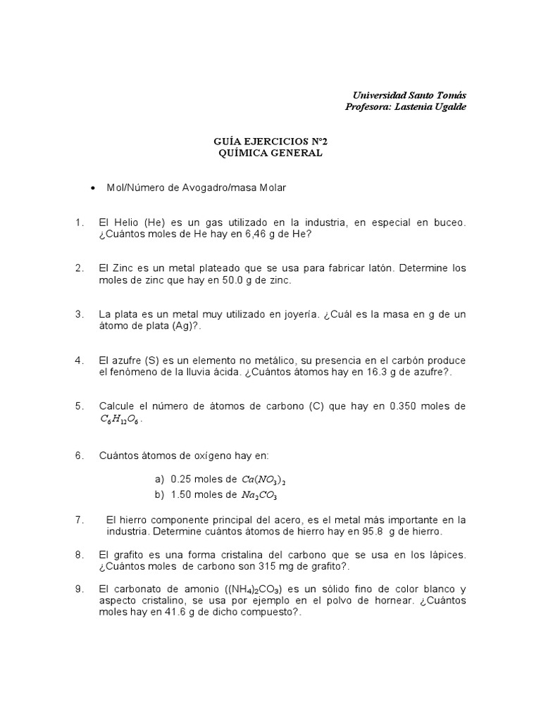 Moles y Numero Avogadro Problemas | PDF