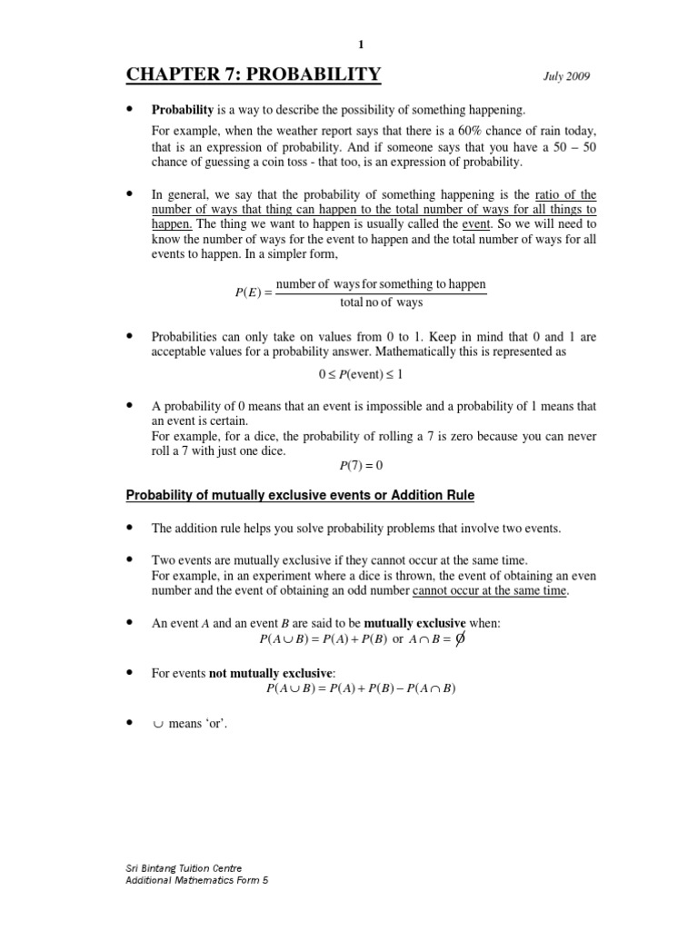 Add Maths Form 5 CHAPTER 7 Probability | PDF | Probability | Randomness