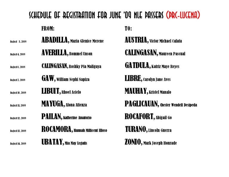 June '09 NLE Registration Schedule | PDF