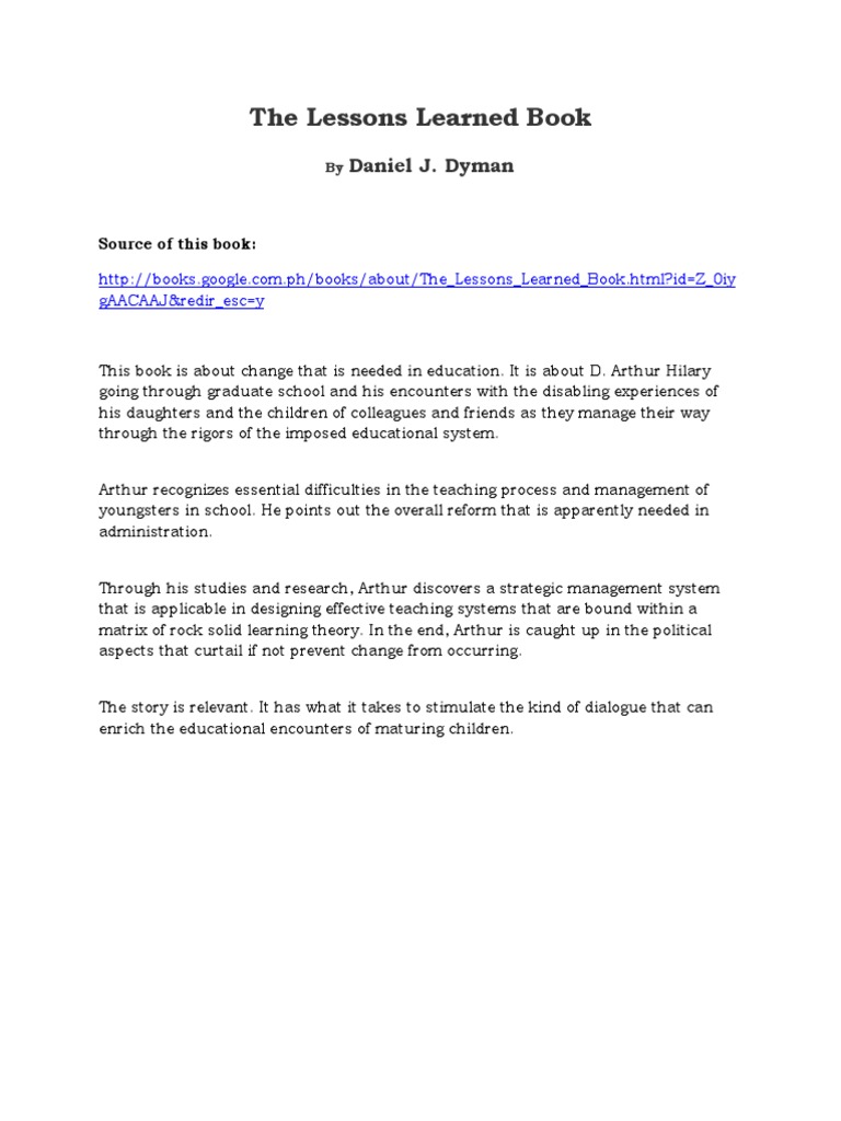The Lessons Learned Book | PDF