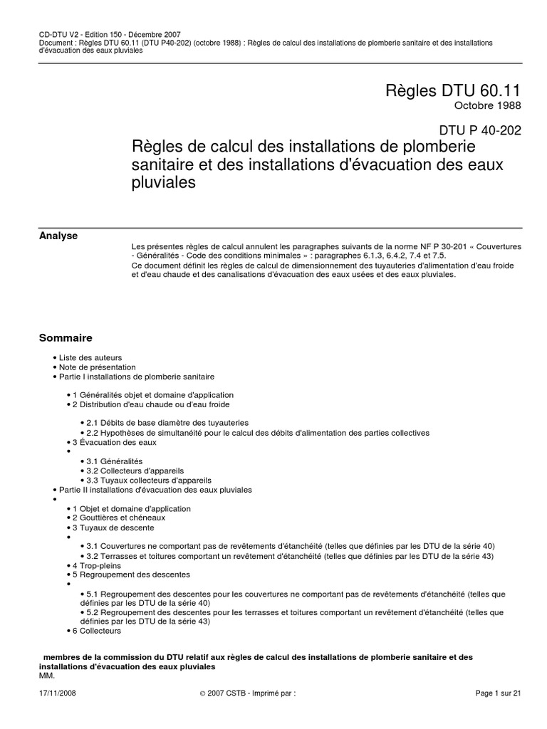 Dtu 60-11 | PDF | Plomberie | Code de la construction et de l'habitation