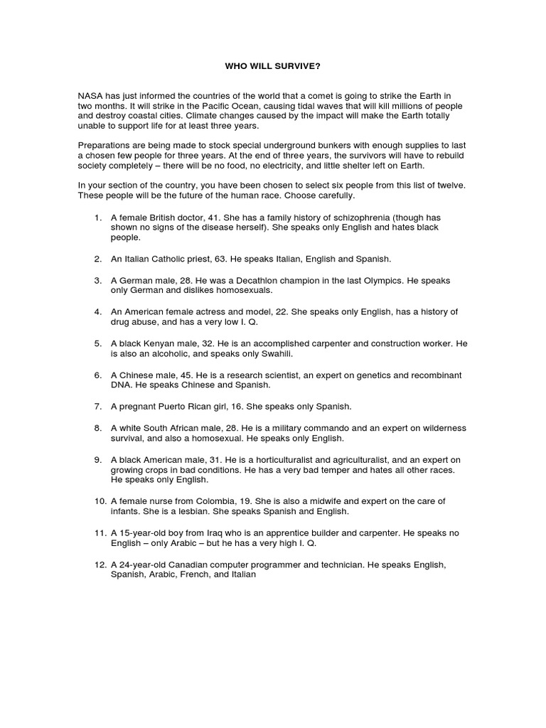 Who Will Survive | PDF