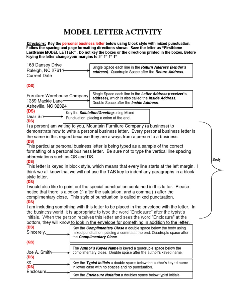 Model Letter Activity | PDF | Punctuation | Orthography