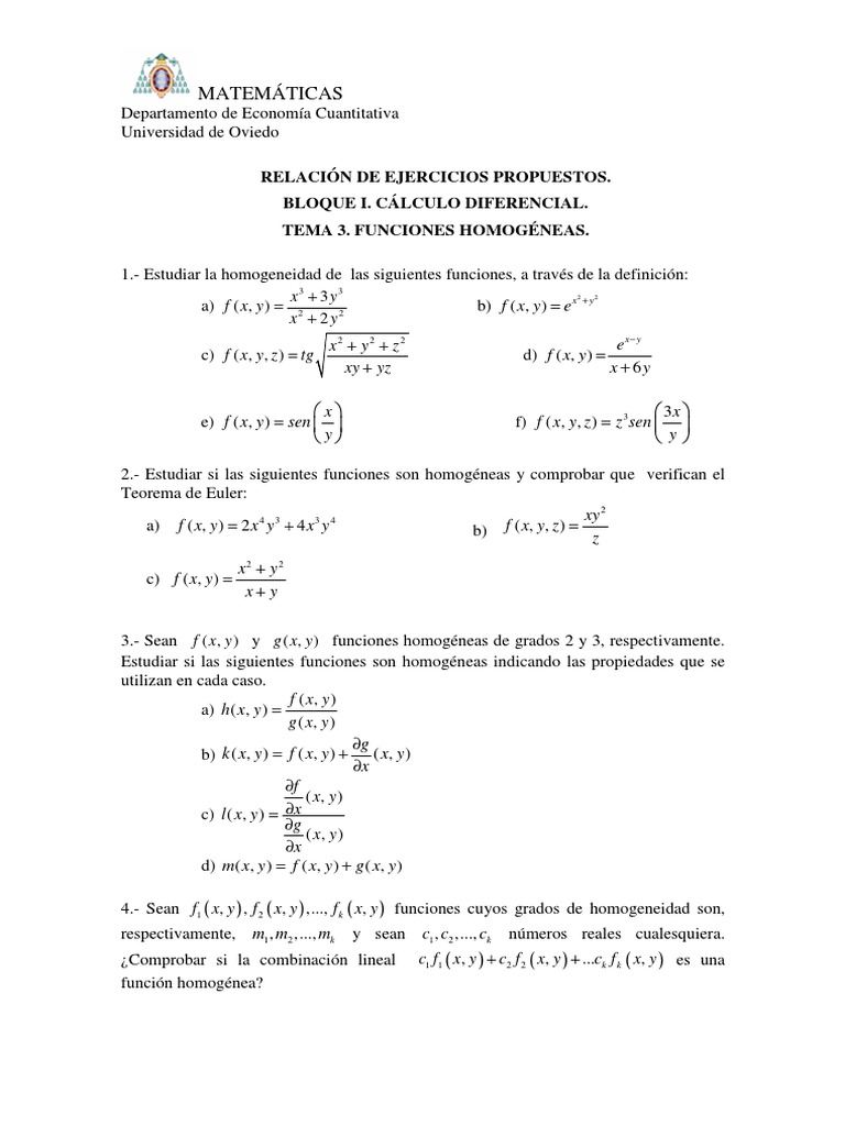 Ejercicios Funciones Homogeneas | PDF | Función de producción | Ciencias económicas