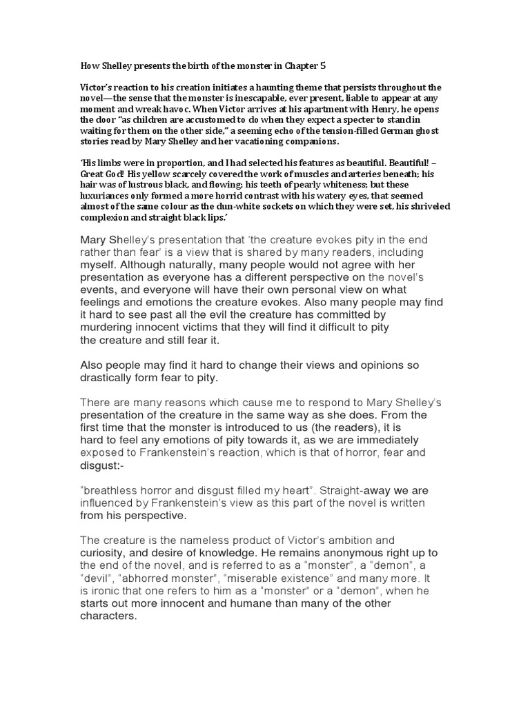 How Shelley Presents The Birth of The Monster in Chapter 5 | PDF ...