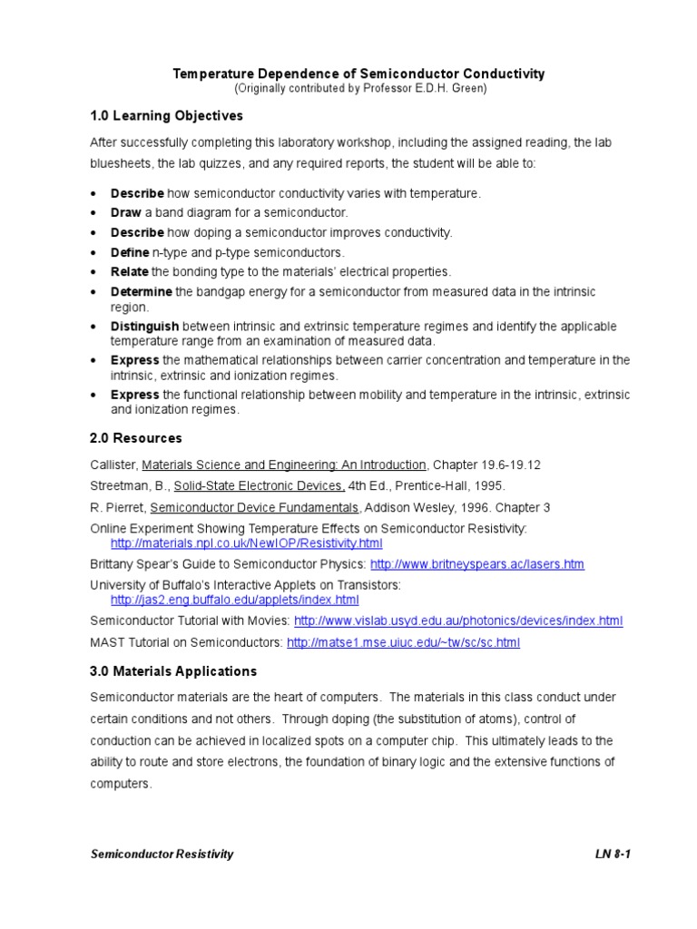 Semiconductor Resistance | PDF | Doping (Semiconductor) | Electrical ...