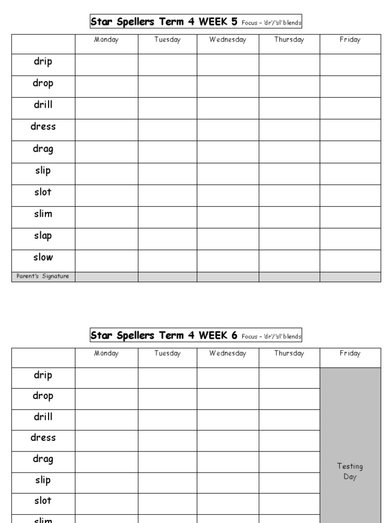 Spelling Words: Weeks 5 and 6 Term 4 | PDF