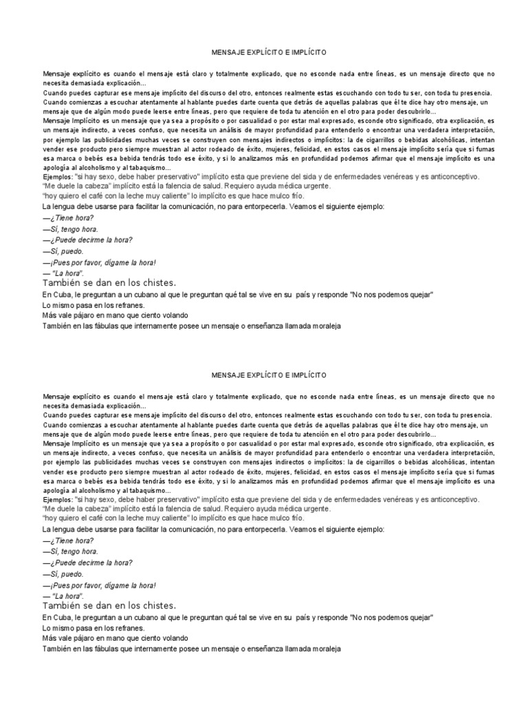 Mensaje Explícito e Implícito | PDF | Artes del Lenguaje y Comunicación ...