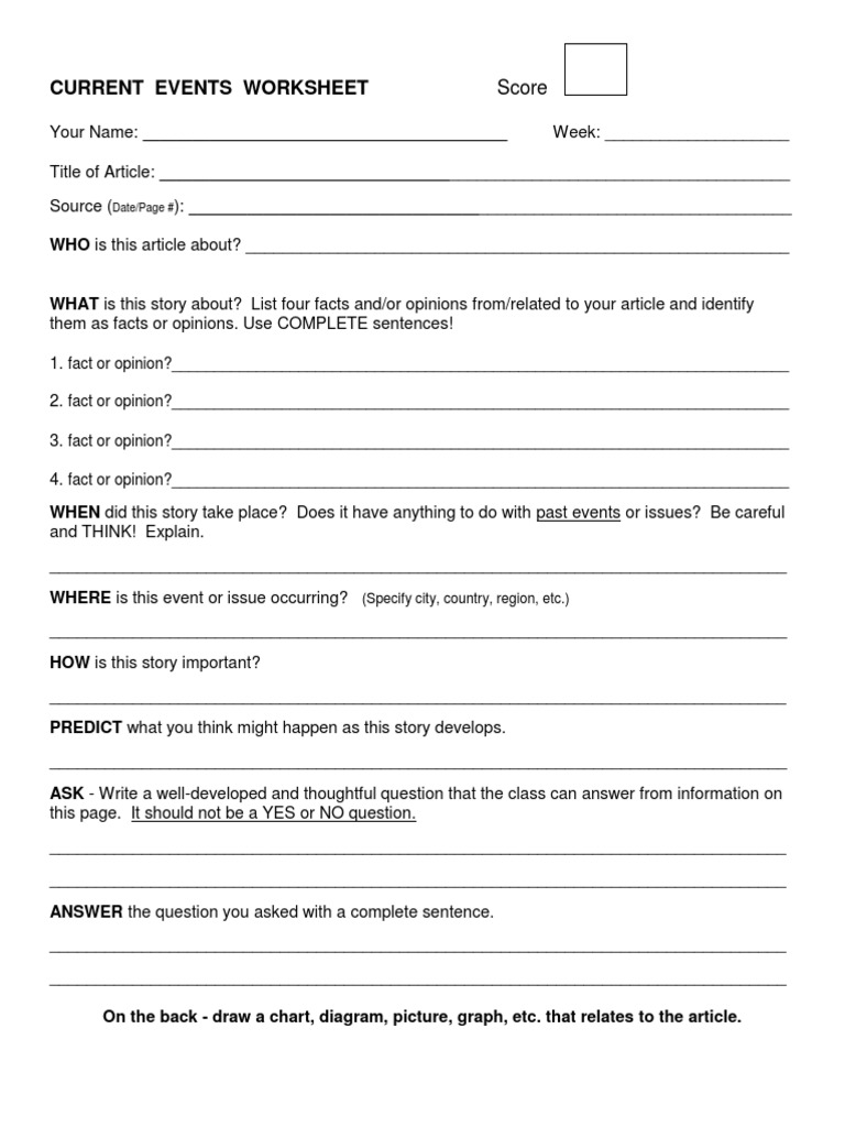 Current Events Worksheet Template | PDF