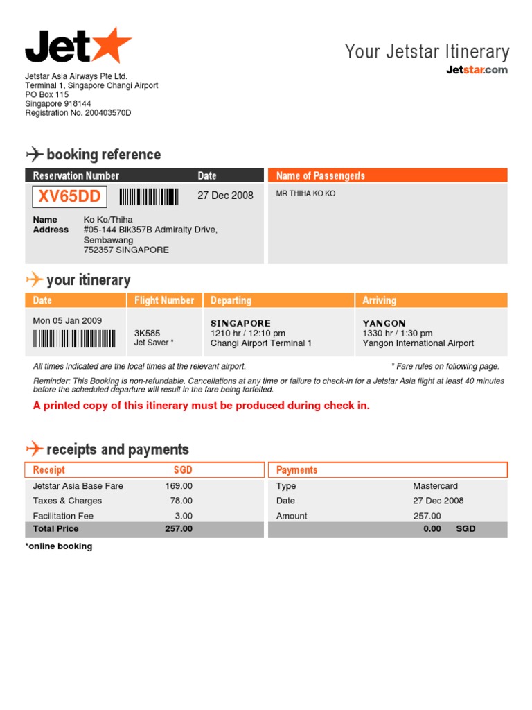 Your Jetstar Itinerary