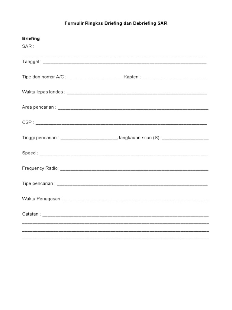 Formulir Briefing Dan Debriefing | PDF