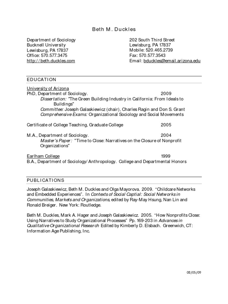 CV BU 080509.doc (Compatibility Mode) | PDF | Sociology | California