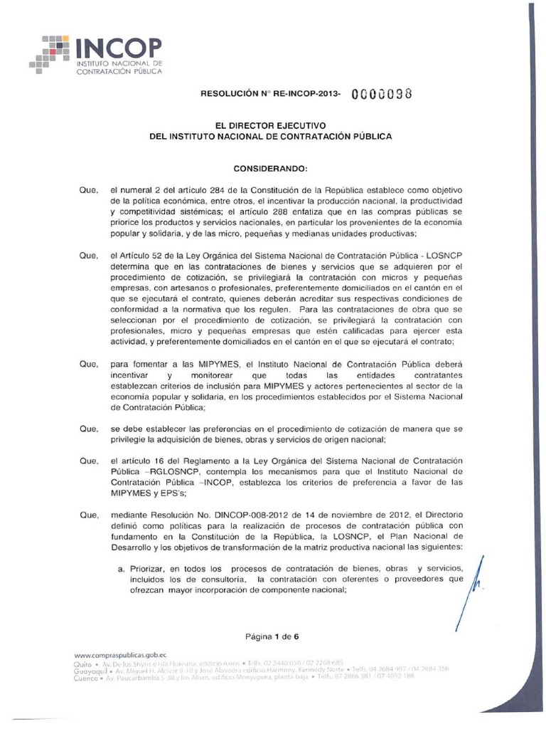 Incop Re 2013 0000098 | PDF | Pequeñas y medianas empresas | Ecuador