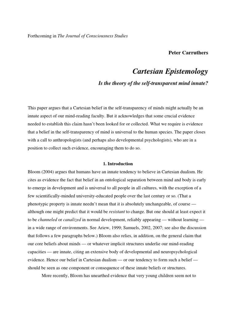 Cartesian Epistemology: Is The Theory of The Self-Transparent Mind ...