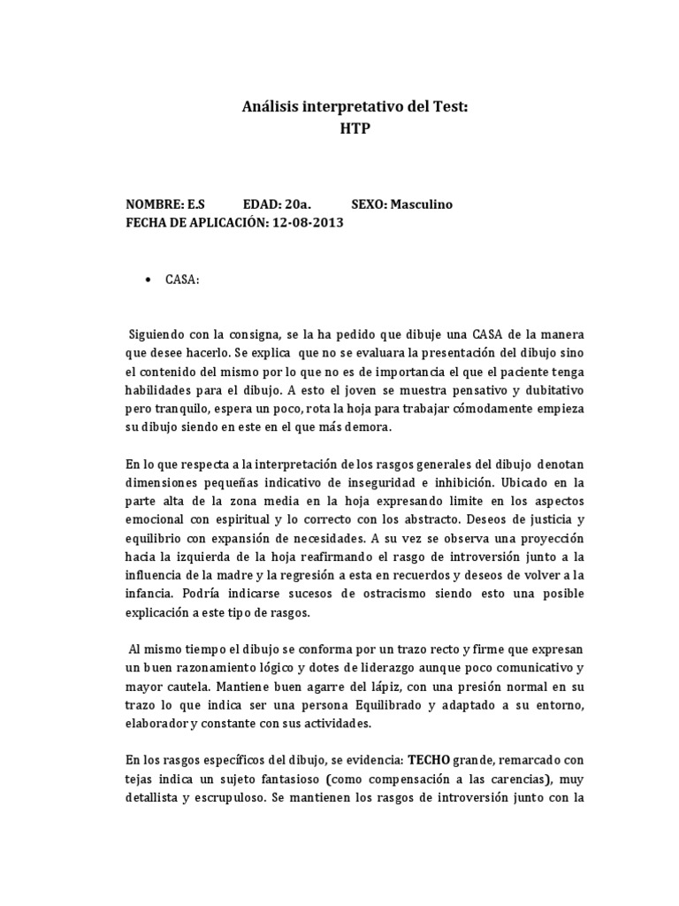 Análisis e interpretación del Test HTP: Dibujos de una casa, árbol ...