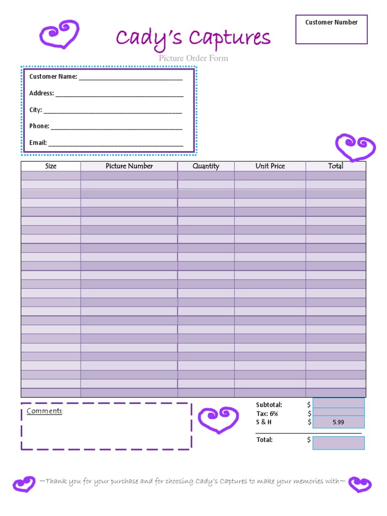 Cady's Captures Picture Order Form | PDF