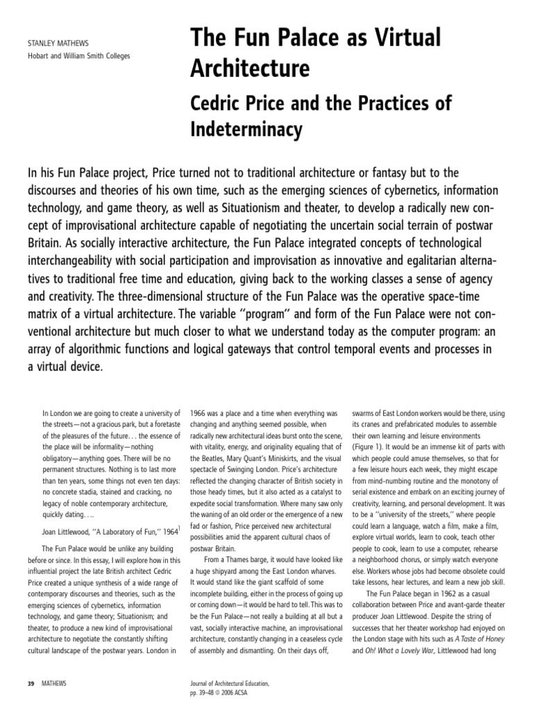 Cedric Price's Fun Palace Concept | PDF | Cybernetics | Determinism