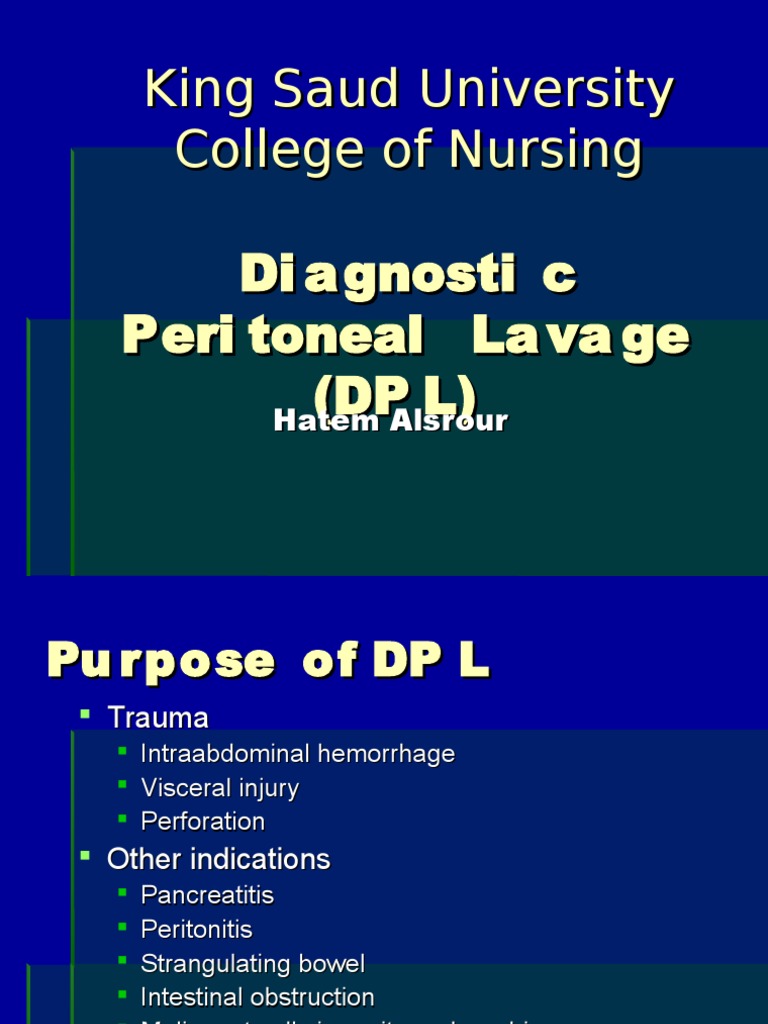 Diagnostic Peritoneal Lavage (DPL) | PDF | Abdomen | Intravenous Therapy