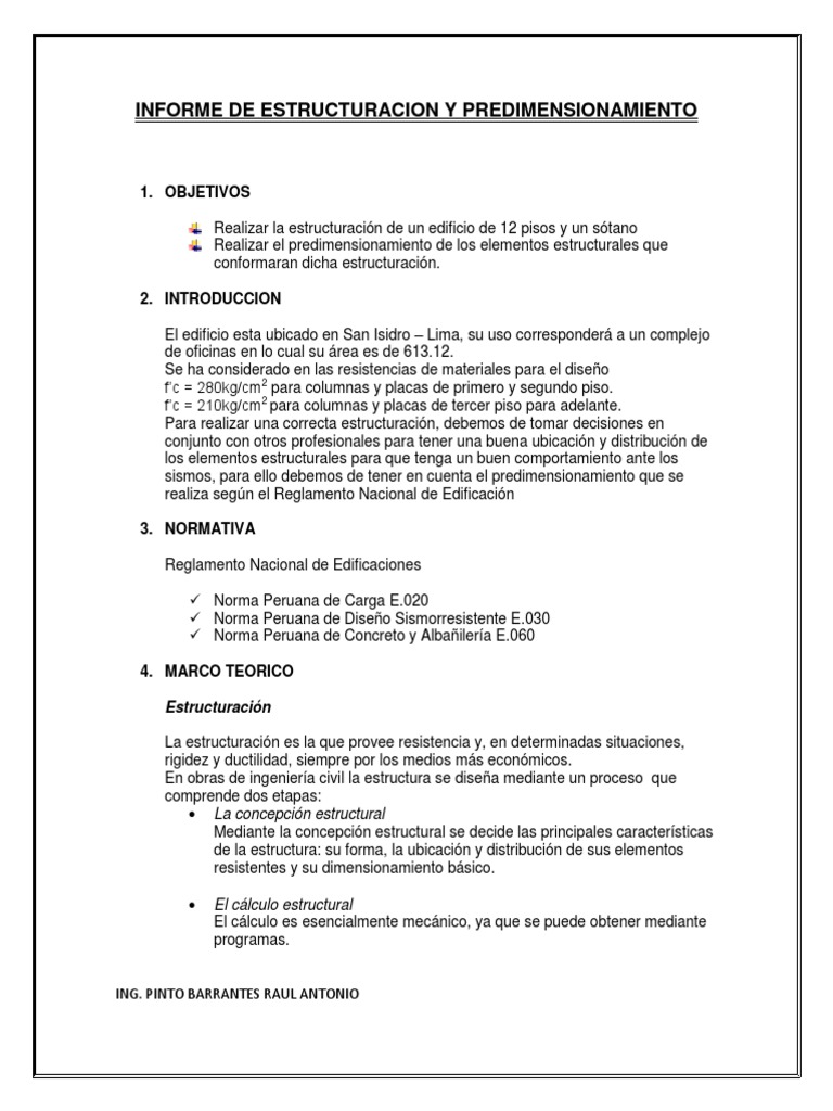 Informe de Estructuracion y Predimensionamiento | PDF | Diseño ...