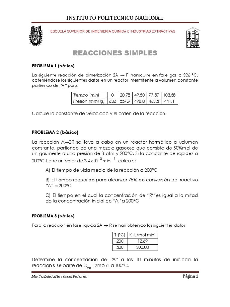 Problemas de Reactores | PDF | Cinética química | Gases