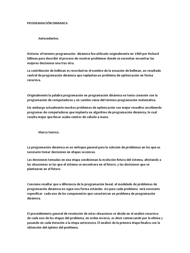 Programación Dinámica | PDF | Programación dinámica | Optimización ...