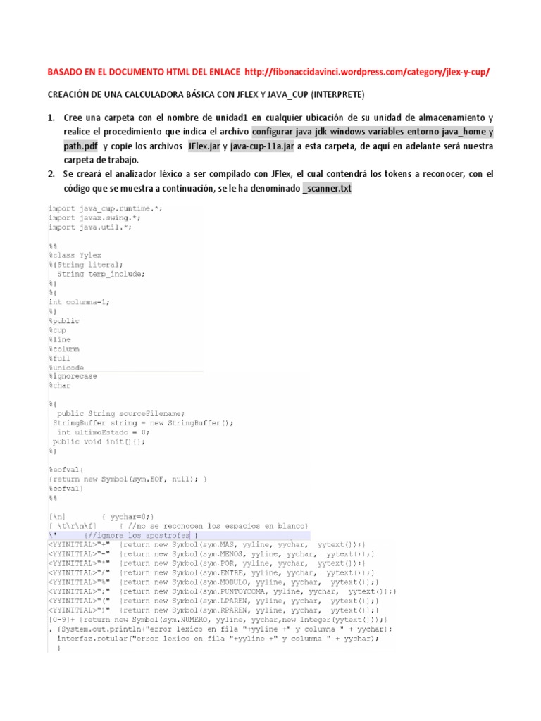 Creación de Una Calculadora Con Jflex y Java - Cup | PDF | Compilador | Java (lenguaje de ...
