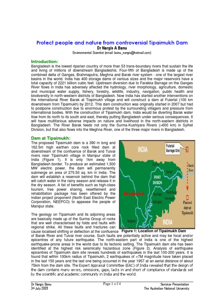 Tipaimukh Dam Presentation by Nargis | PDF | River | Dam