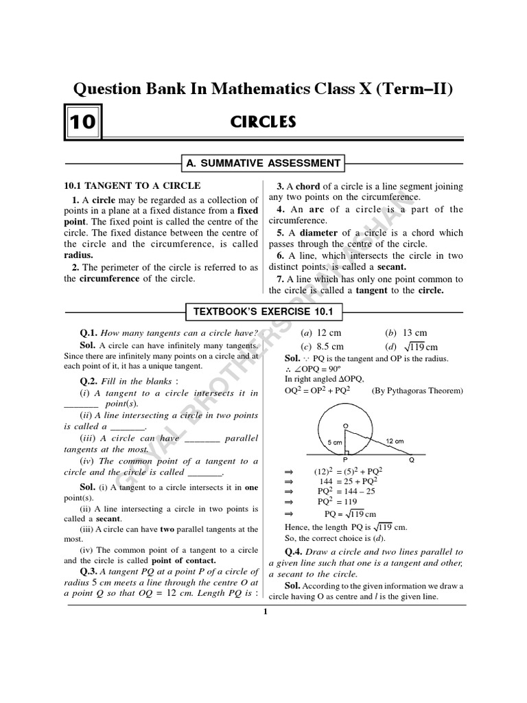 question bank maths class 10 circles | Circle | Perpendicular