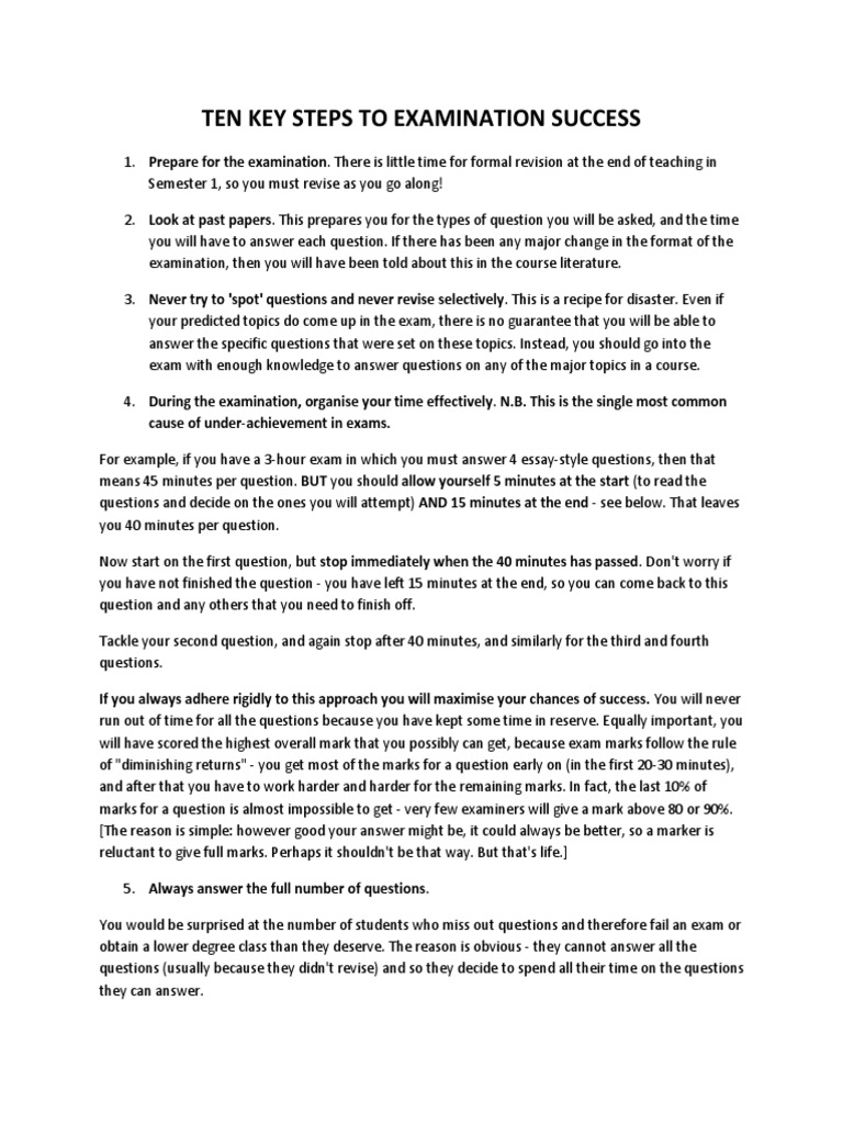 Ten Key Steps To Examination Success | PDF | Test (Assessment ...