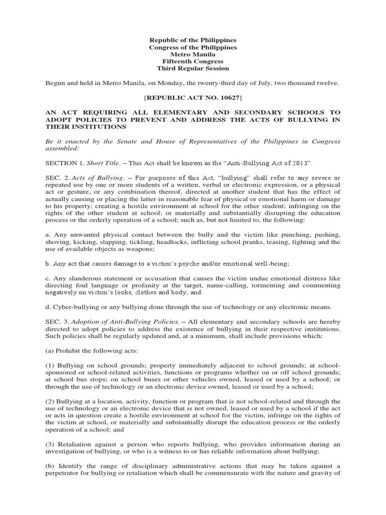 Republic Act No. 10627 | PDF