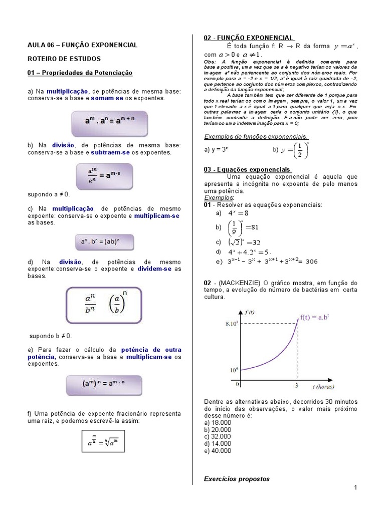 Aula 06 - Função Exponencial | PDF | Exponenciação | Álgebra