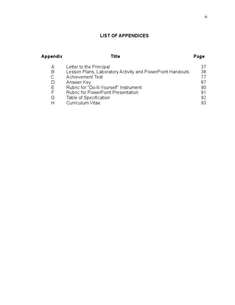 List of Appendices | PDF