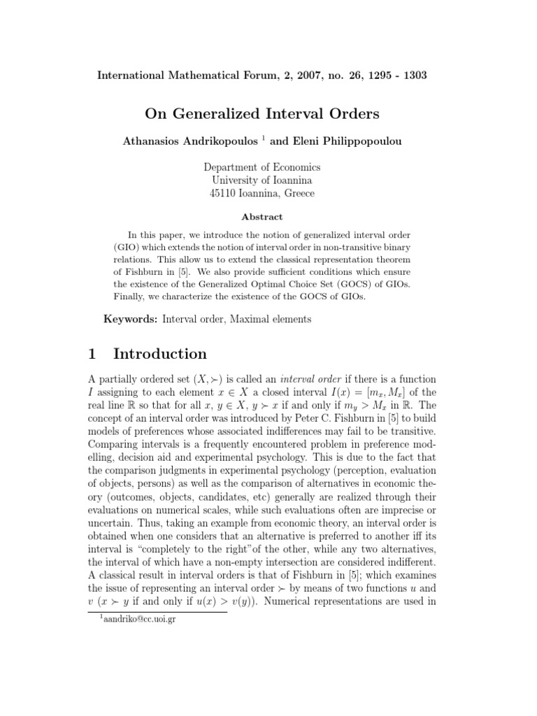 On Generalized Interval Orders | PDF | Compact Space | Continuous Function