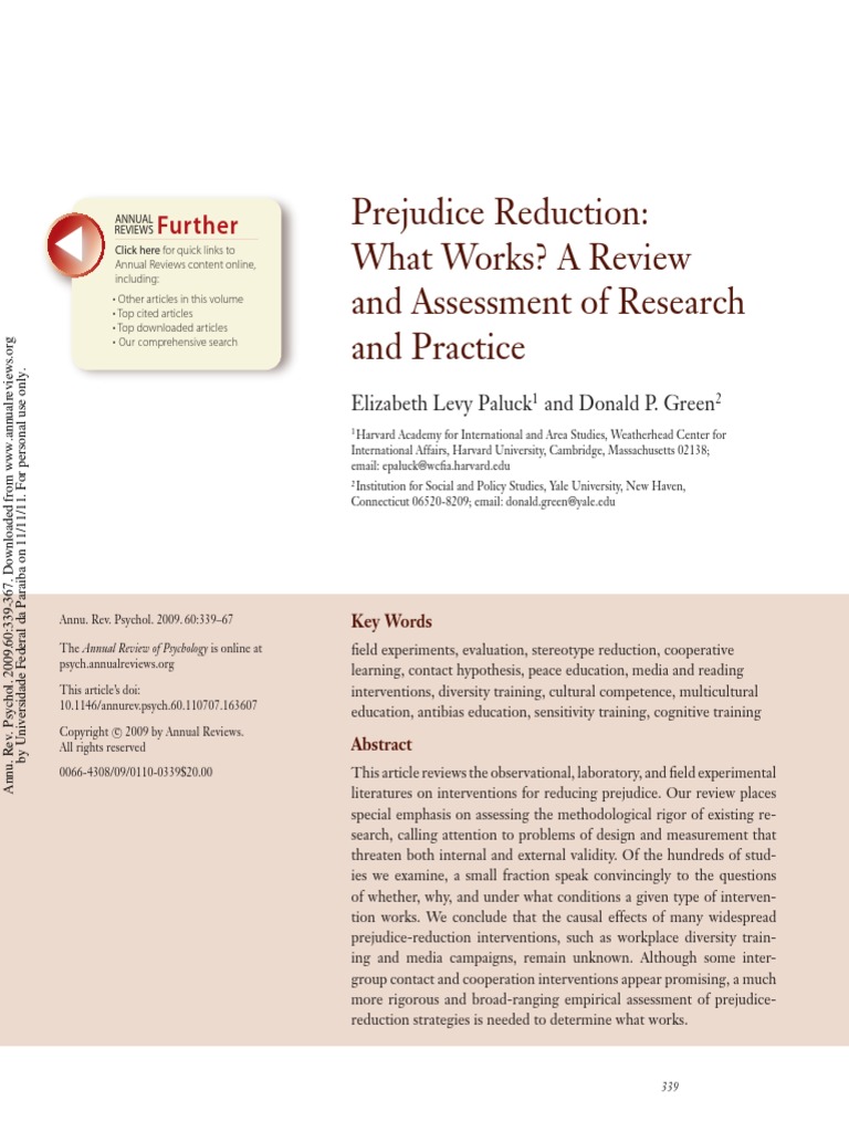 2009 Prejudice Reduction Whats Works | PDF | Prejudices | Experiment