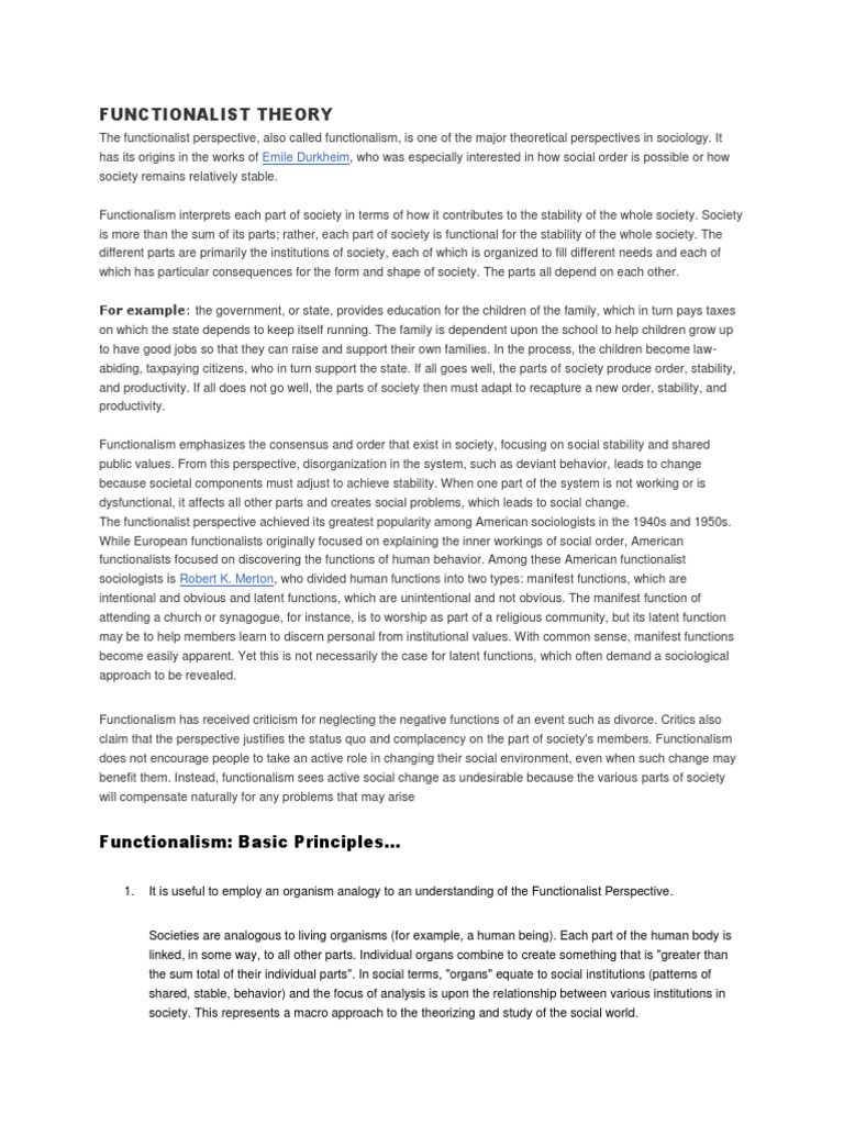 Functionalist Theory | PDF | Classical Conditioning | Sociology