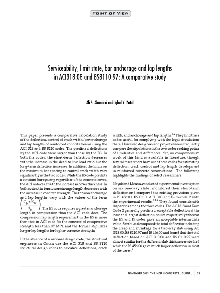 Serviceability Limit States, Bar Anchorages and Lap Lengths in ACI 318 ...