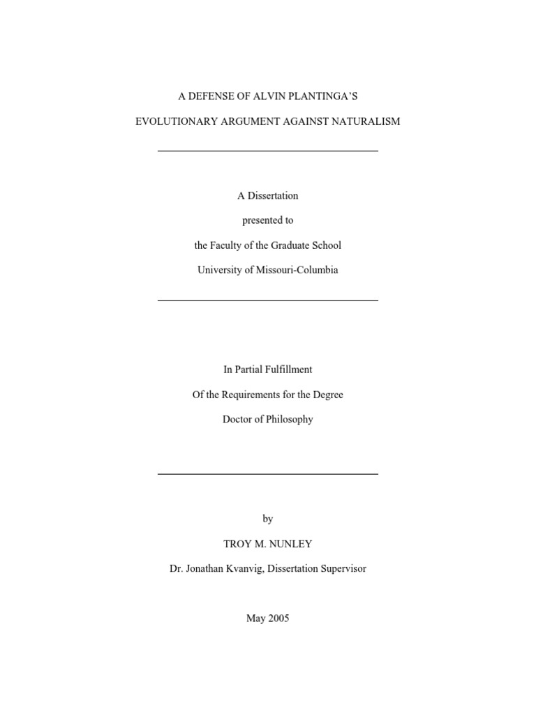 A Defense of Alvin Plantinga's Evolutionary Argument Against Naturalism ...