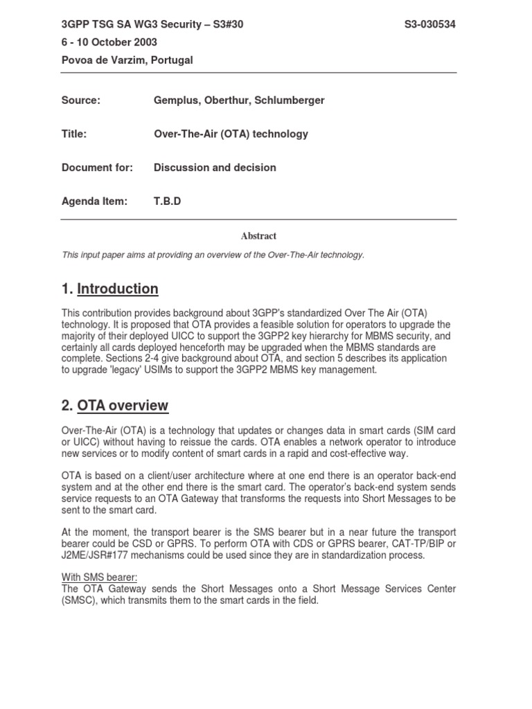 OTA Requirements PDF | PDF | Subscriber Identity Module | Short Message ...